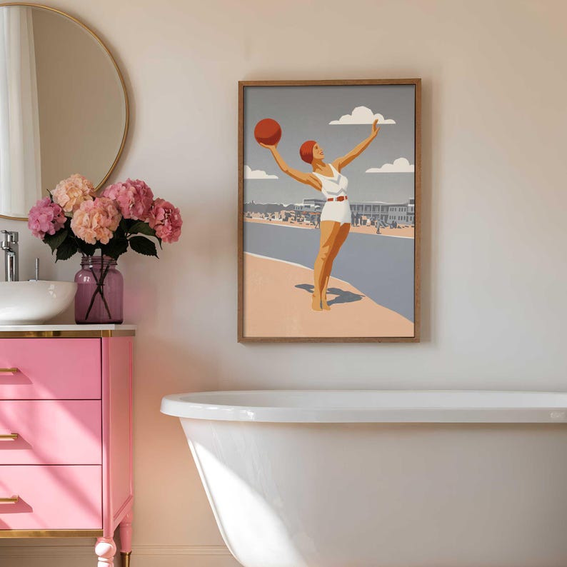 Vintage Swimmer Poster, Art Deco Beach Print, Retro Summer Woman Wall ...