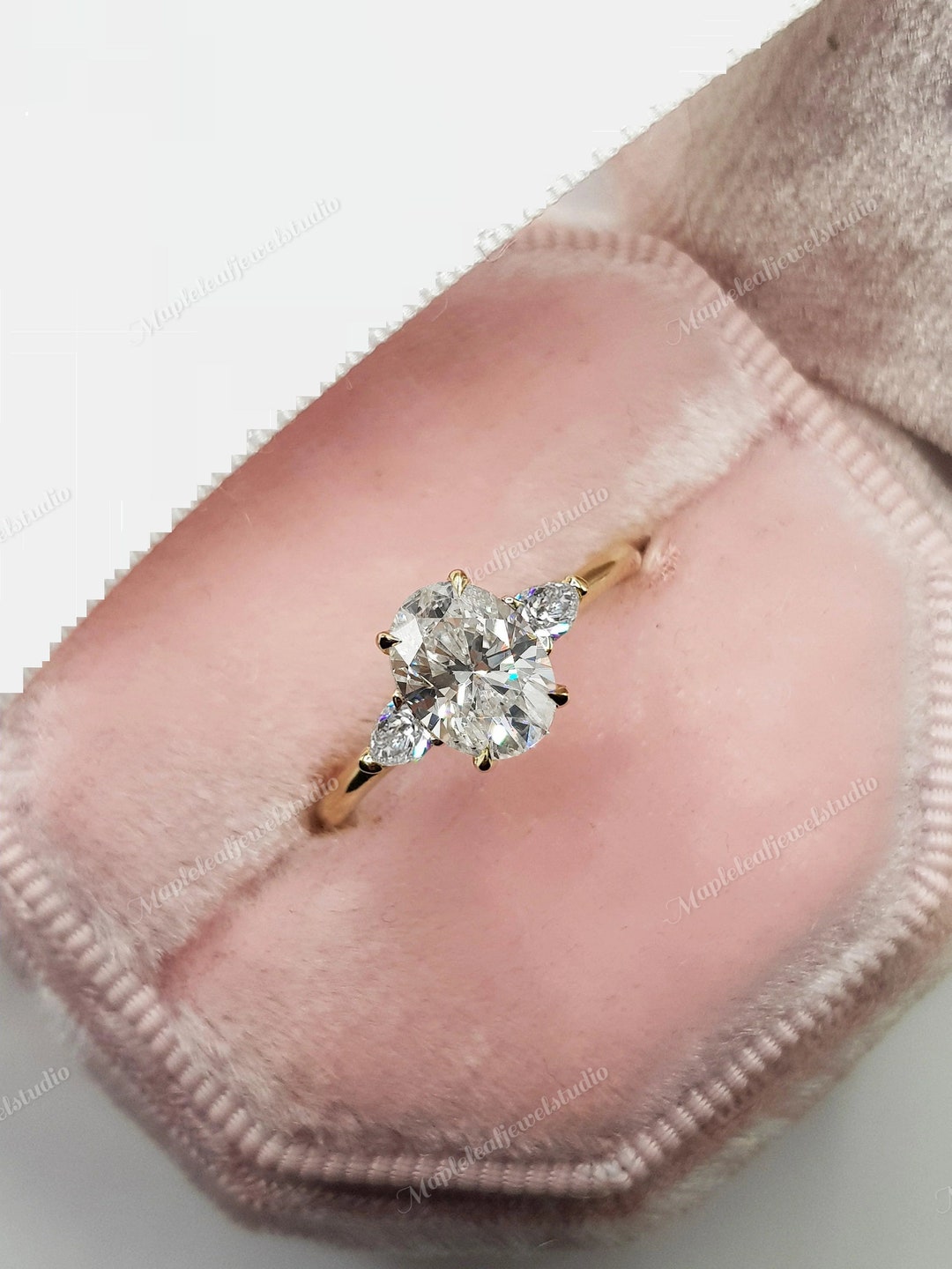 Three Stone Oval Engagement Ring Oval Engagement Ring With Pear Side ...