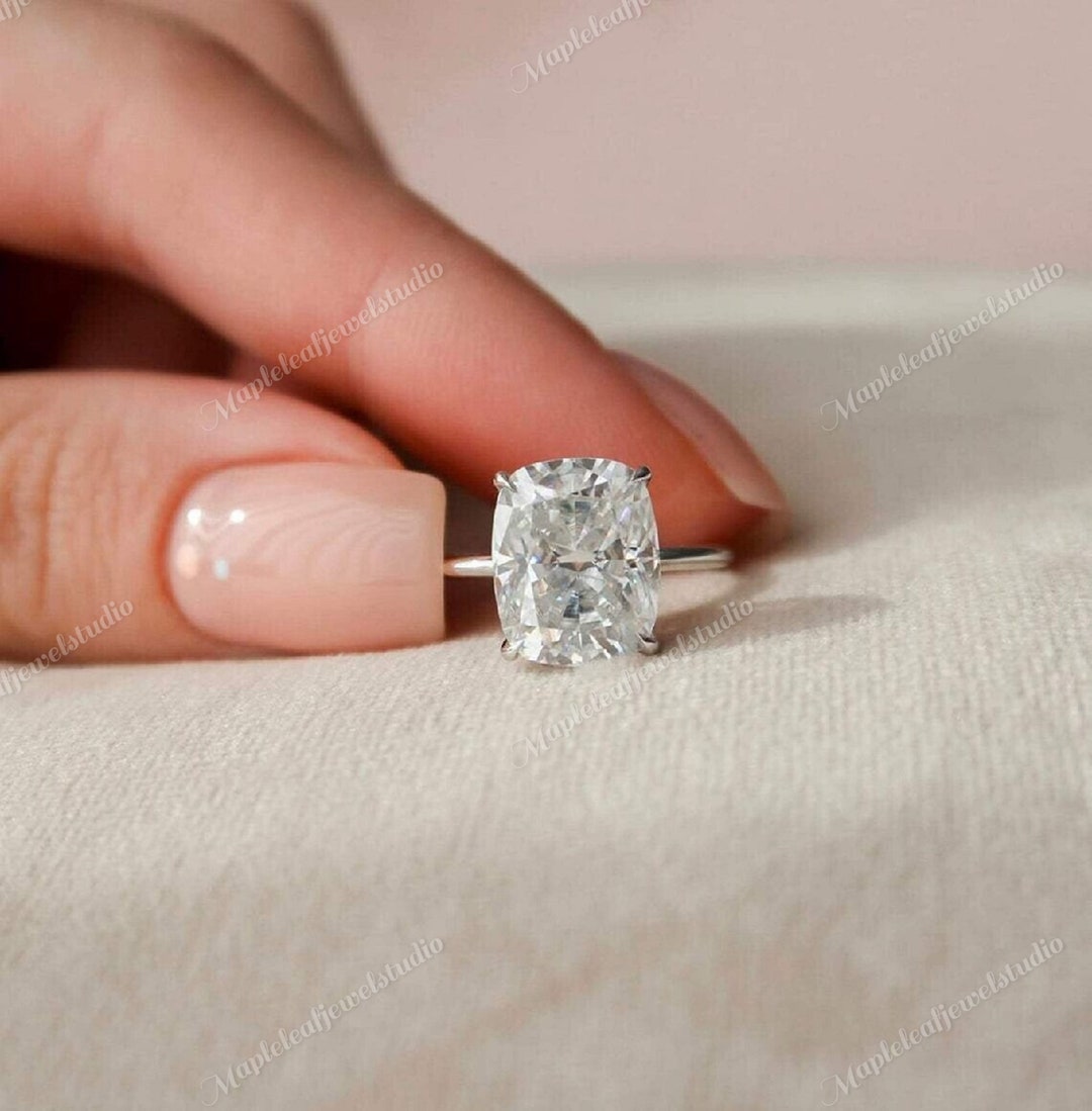 Elongated Cushion Cut Engagement Rings Cushion Cut Moissanite Ring ...