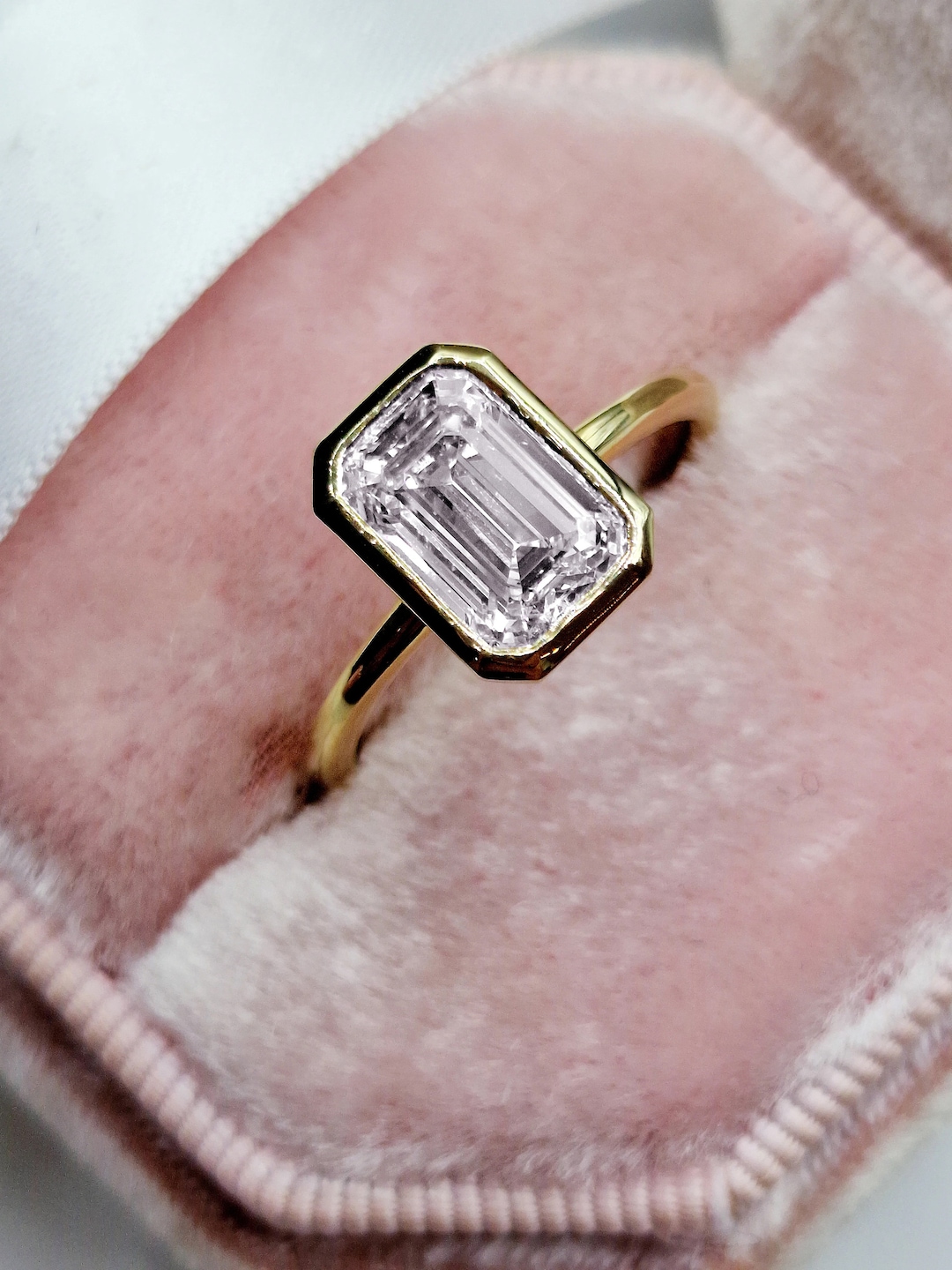 Bezel Set Emerald Cut Diamond Ring Bezel Emerald Cut Engagement Ring ...