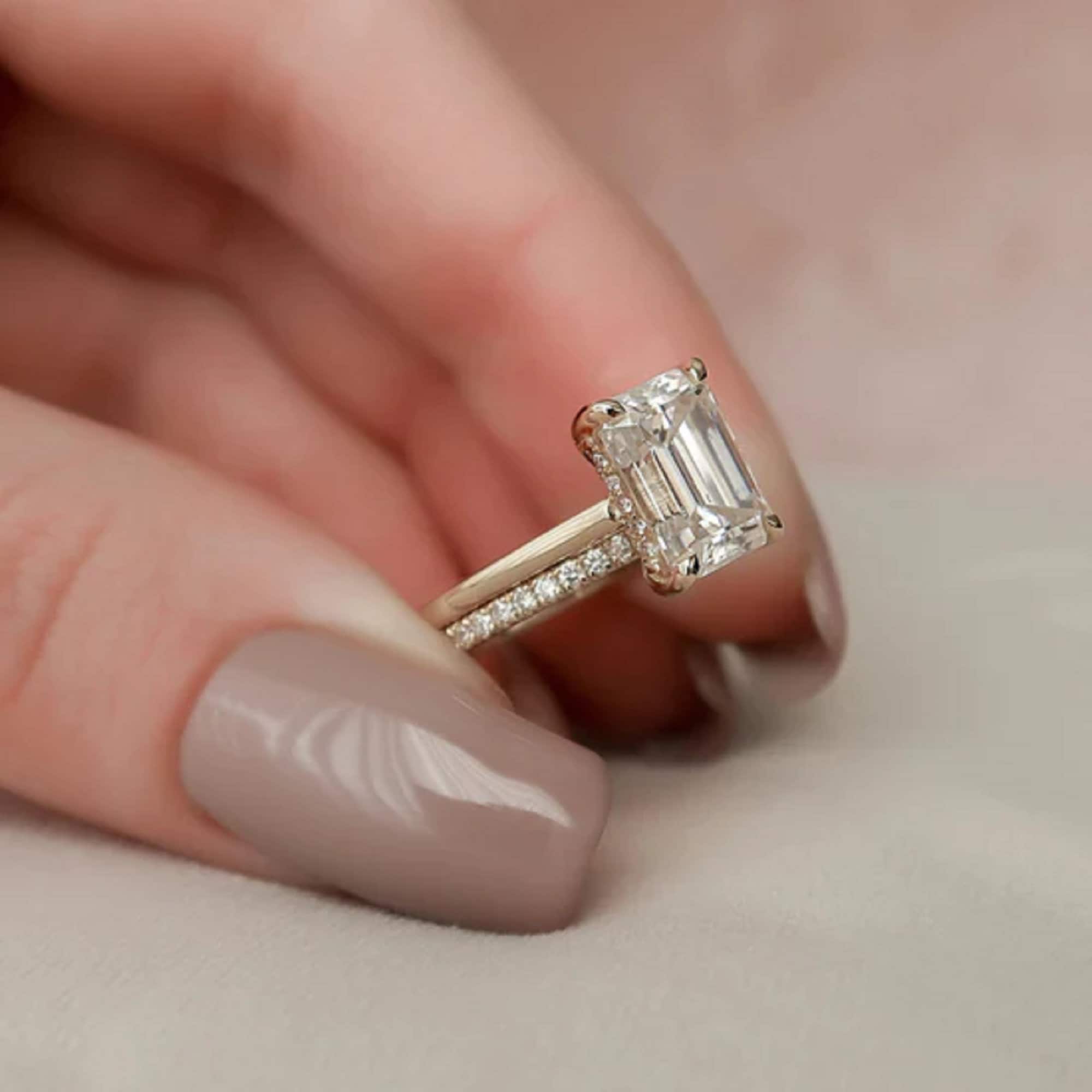 2 Ct Emerald Cut Bridal Wedding Ring Sets, Emerald Cut Solitaire ...