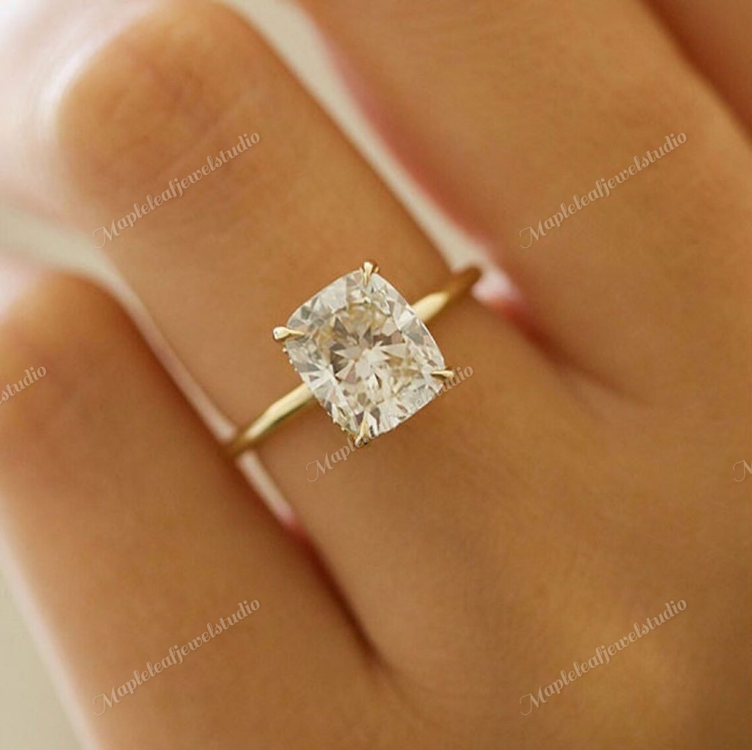 Elongated Cushion Cut Engagement Rings Cushion Cut Moissanite Ring ...