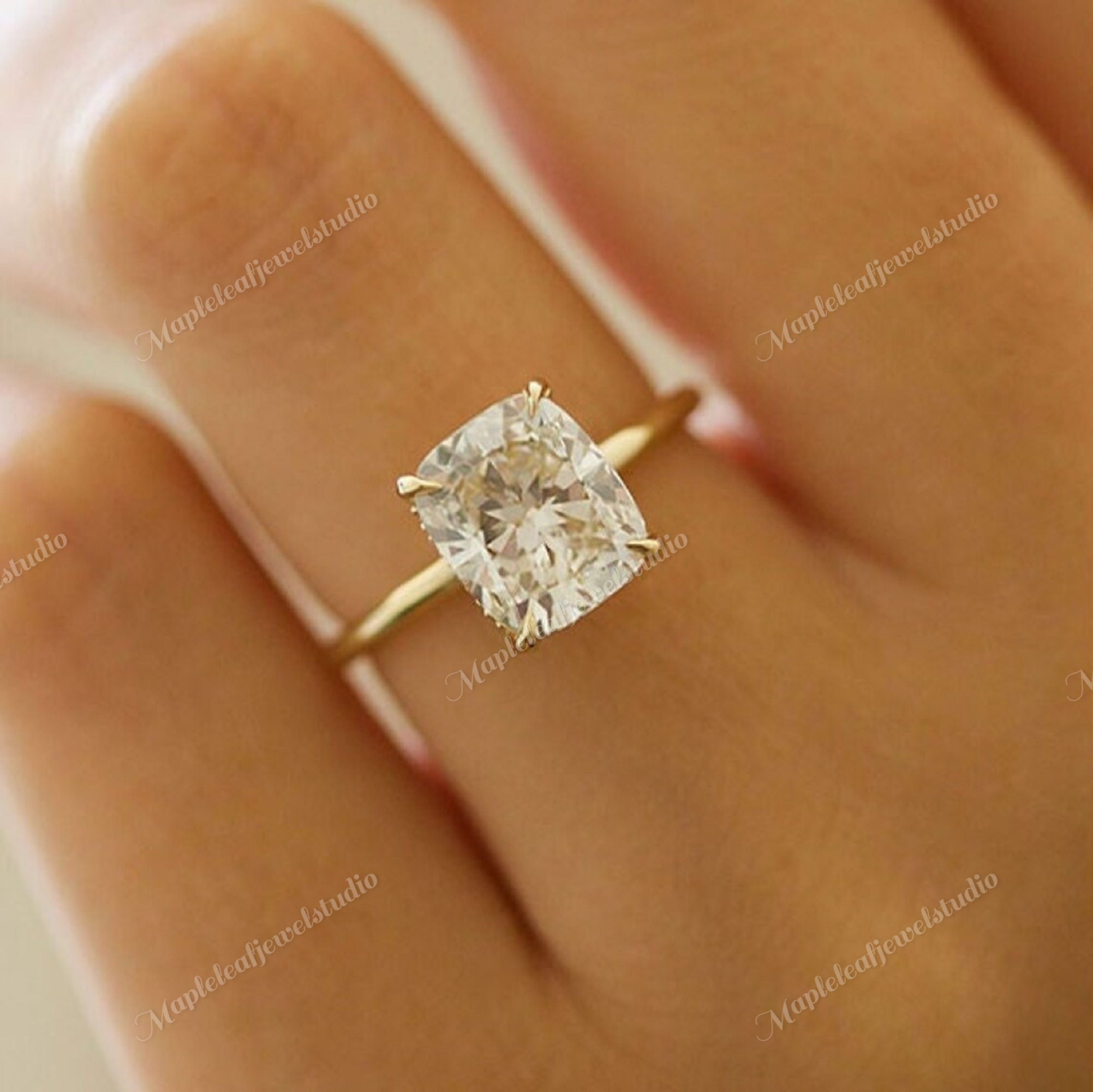 Elongated Cushion Cut Engagement Rings Cushion Cut Moissanite Ring ...