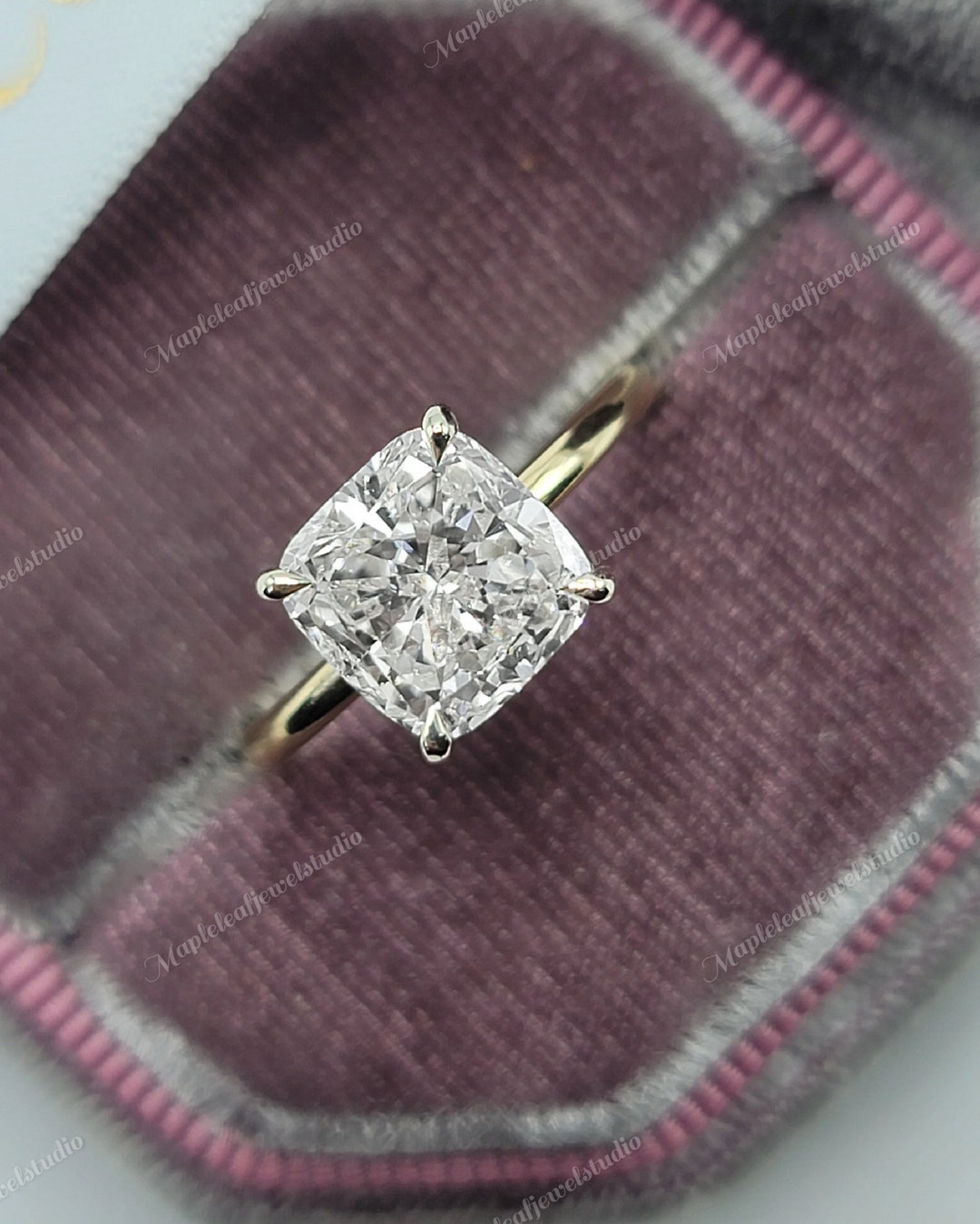 2.5 Carat Cushion Cut Moissanite Ring Platinum Engagement Ring Cushion Cut Diamond Engagement ...