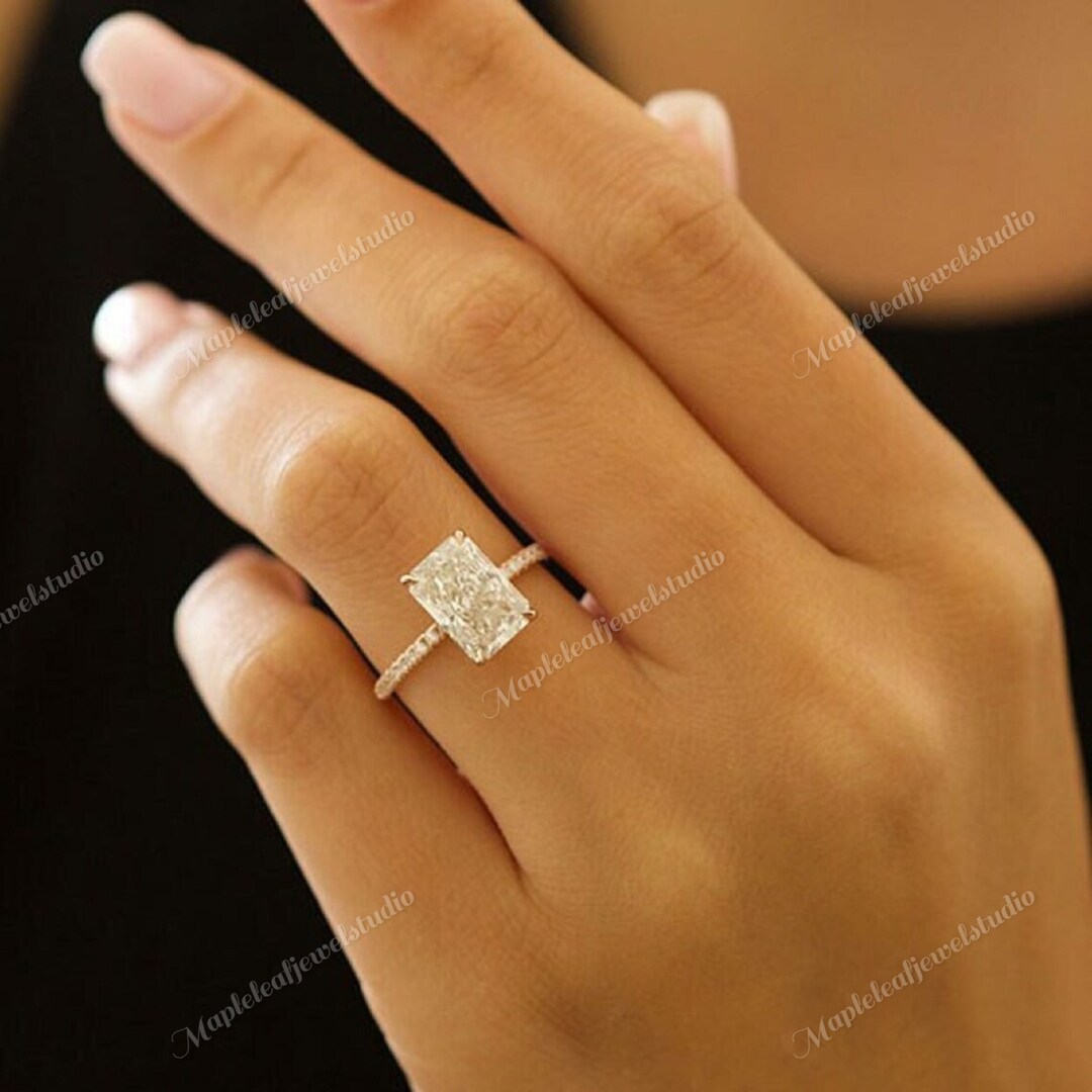 Elongated Radiant Cut Engagement Rings Radiant Cut Moissanite Ring Rose ...