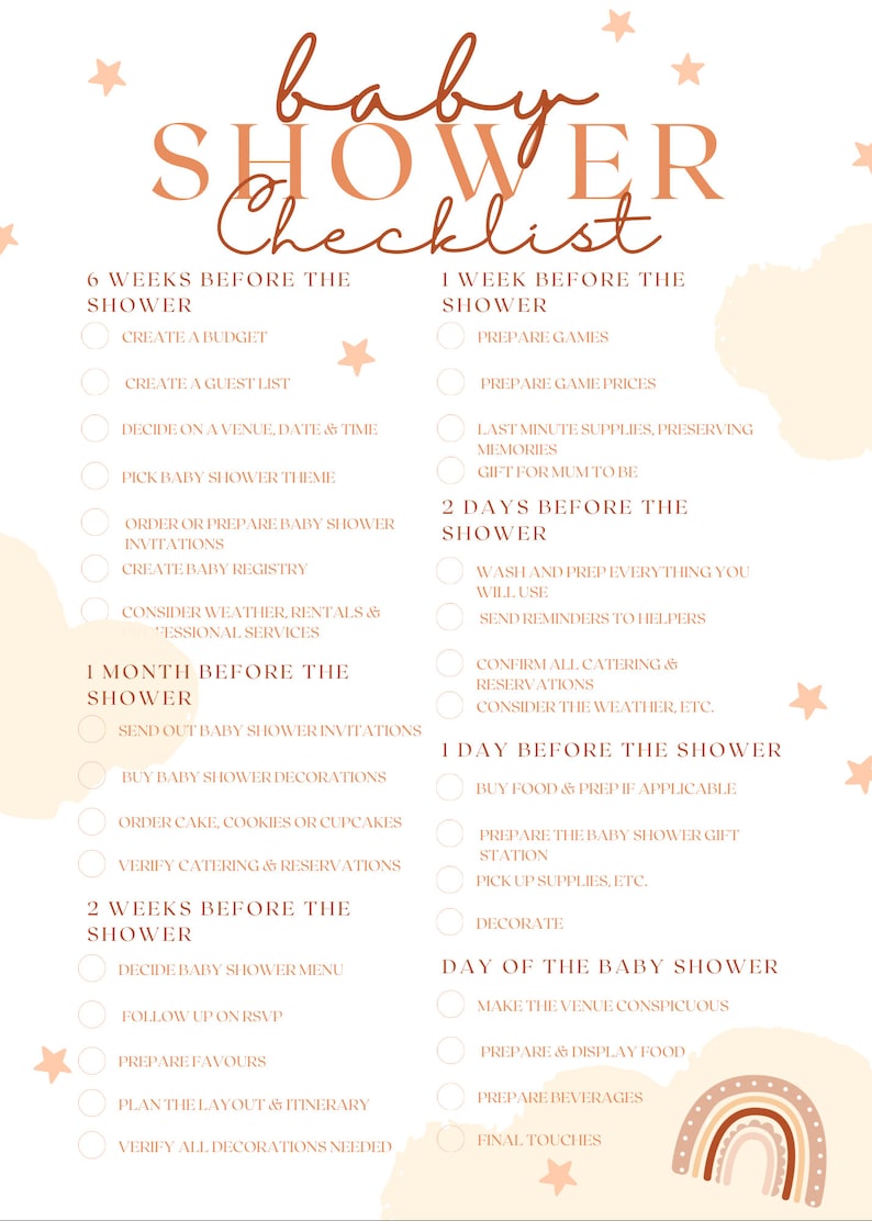 Baby Shower Checklist Printable, Baby Shower Printable, Instant ...