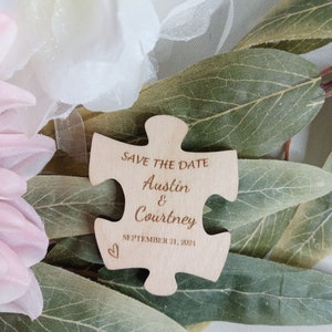 Save the Date Puzzle Piece With Magnet, Engraved Wedding Invitation ...