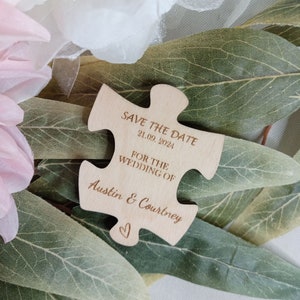 Save the Date Puzzle Piece With Magnet, Engraved Wedding Invitation ...