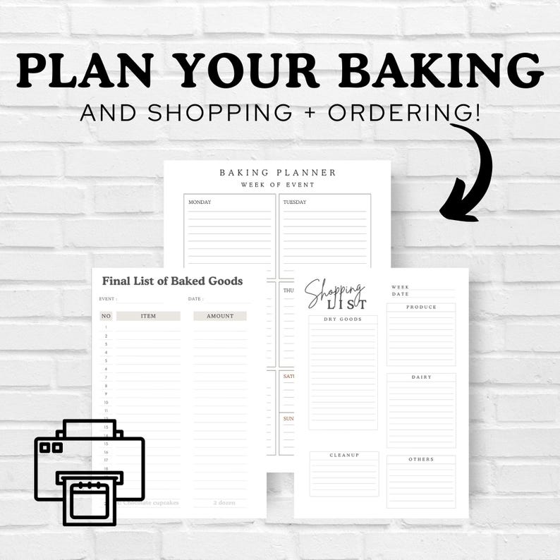 Baking Event Planner: Vendor Checklist, Bakery Organizer (printables ...