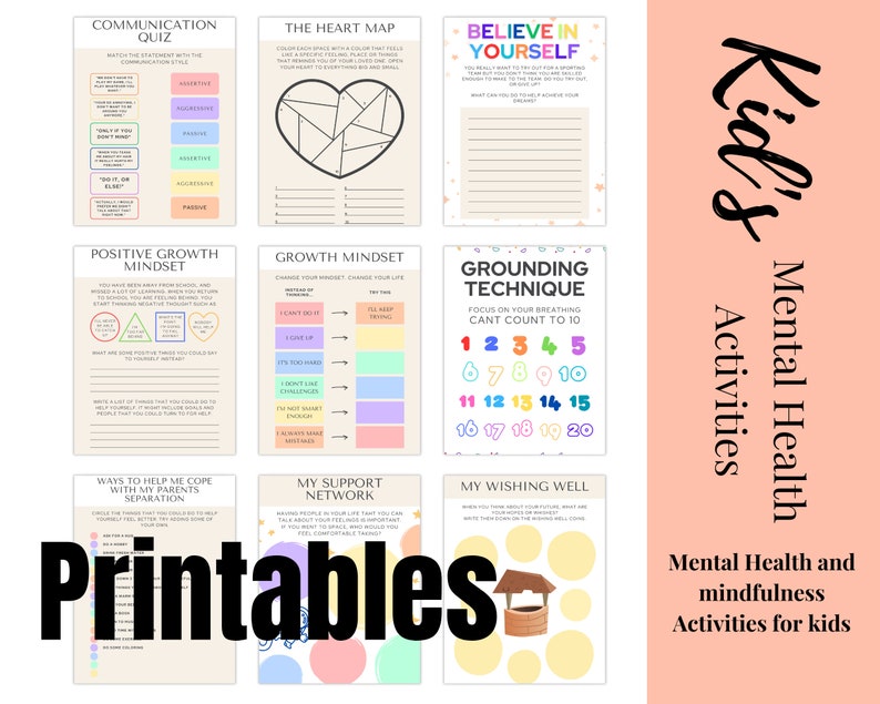 Kid's Mental Health Activities Therapy Worksheets Mindfulness ...