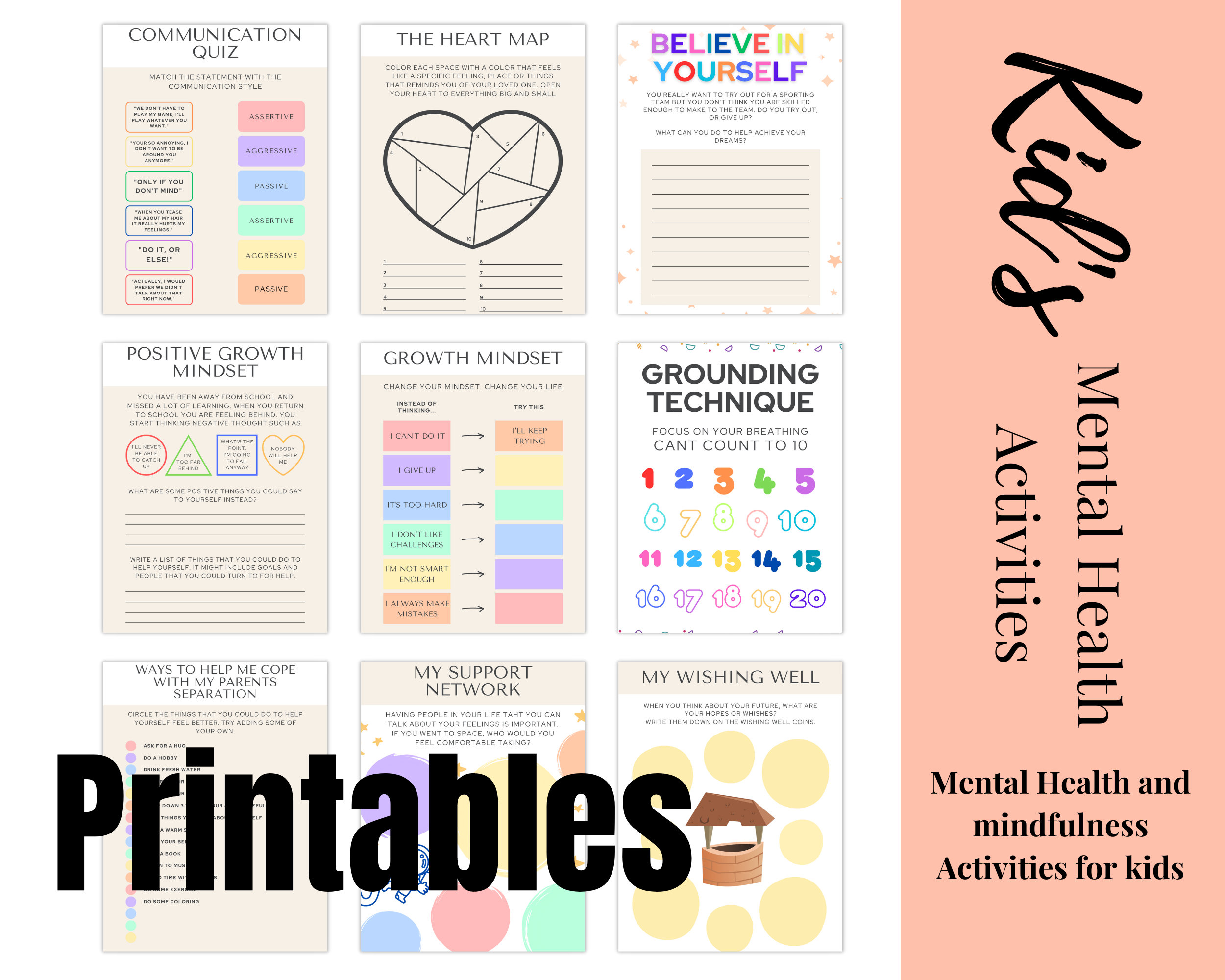 Kid's Mental Health Activities Therapy Worksheets Mindfulness ...