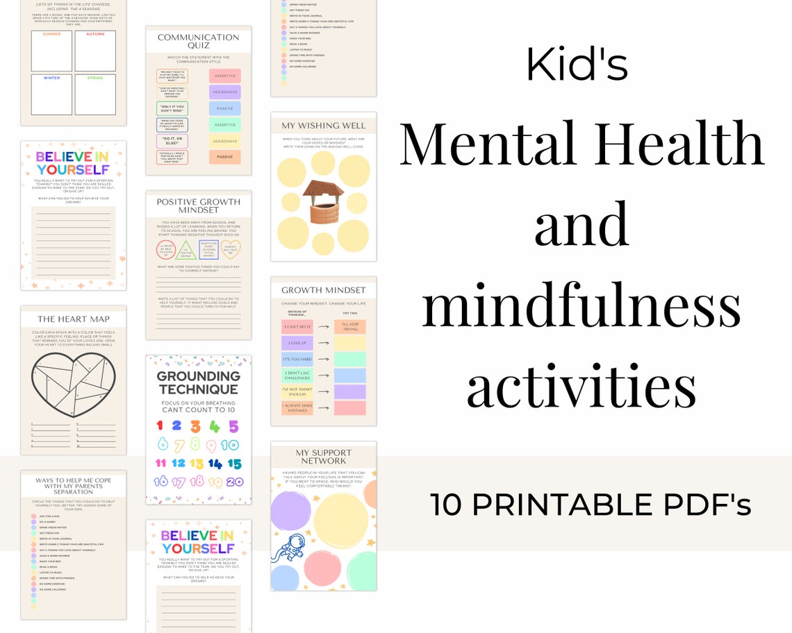 Kid's Mental Health Activities Therapy Worksheets Mindfulness ...