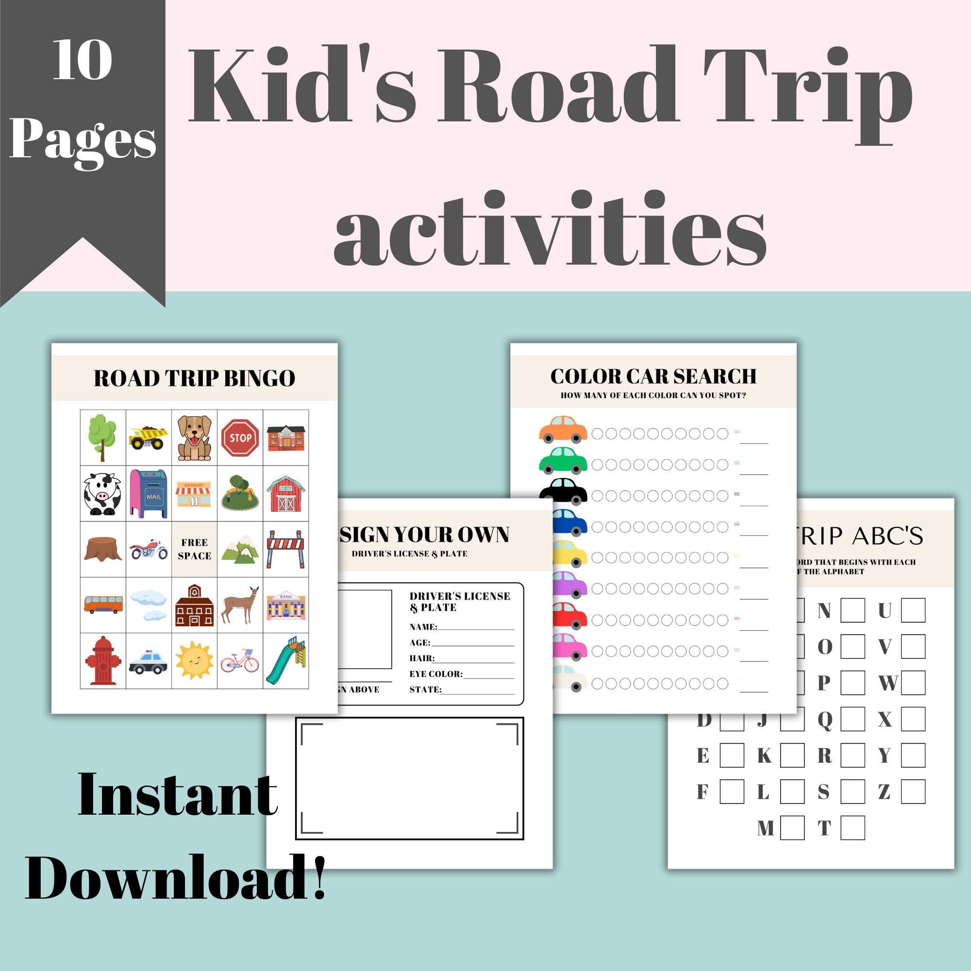 Road Trip Activity Bundle Travel Games Kids Car Activities Coloring ...