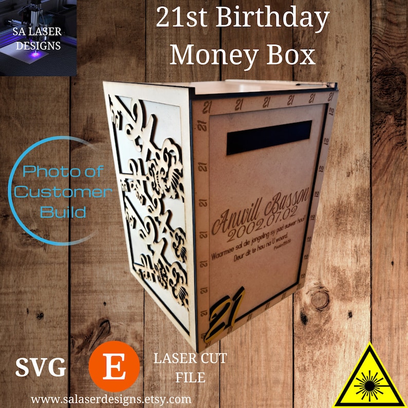 21st Themed Money Box Incl. 21st Birthday Key 3mm SVG Laser MDF - Etsy
