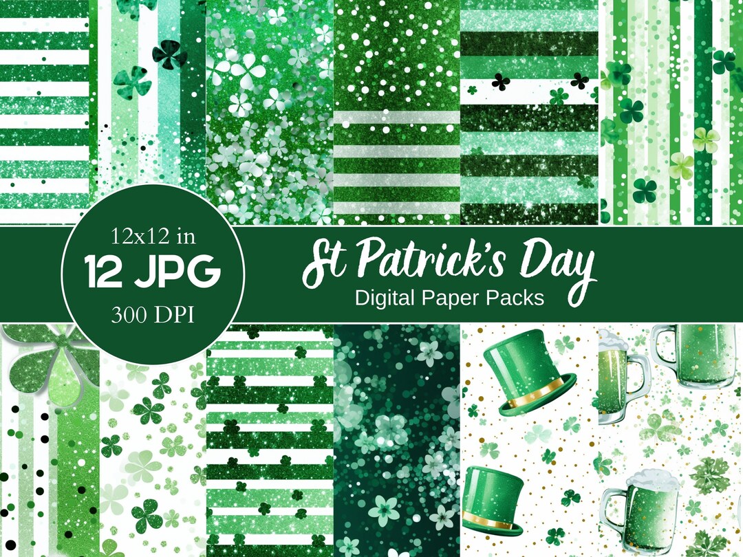 St Patricks Digital Paper Pack Printable Graphic Design Patterns ...