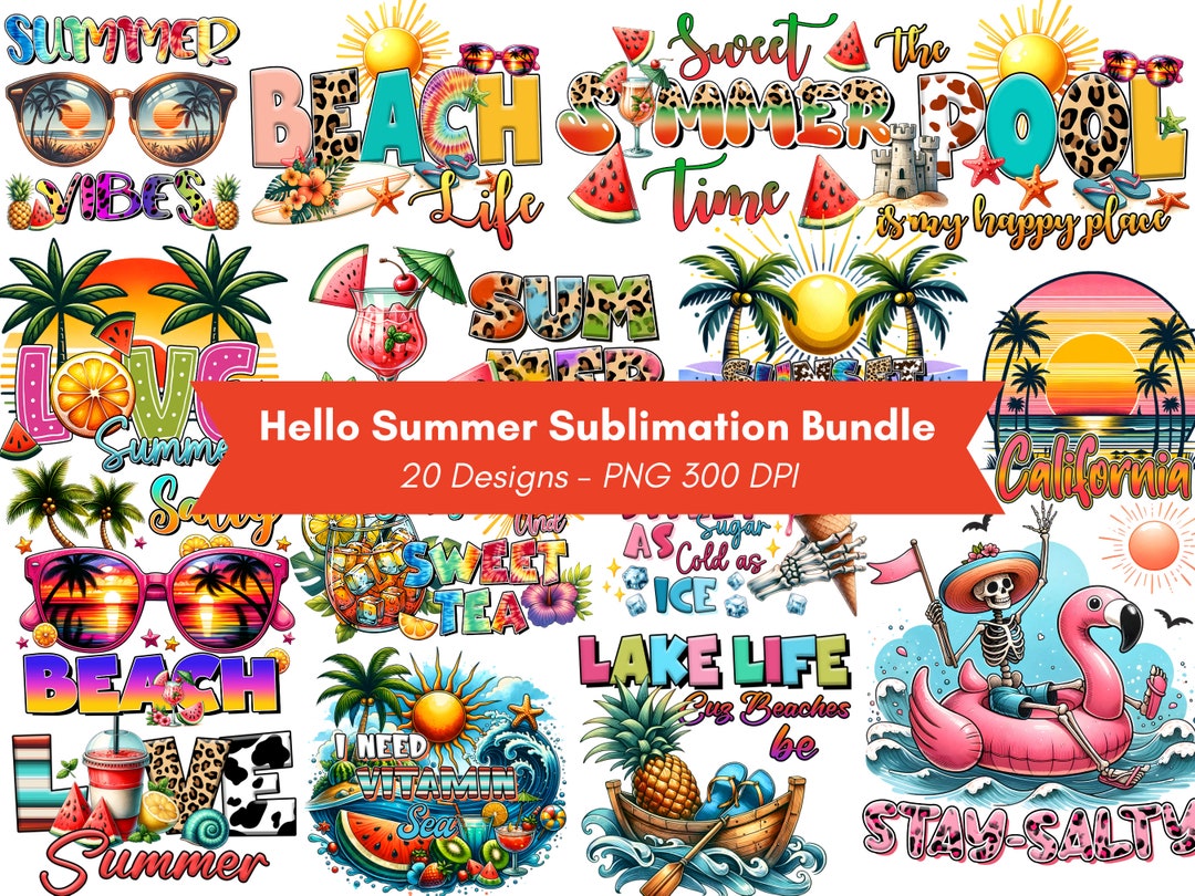 Hello Summer Bundle Png, Hello Summer, Summer Life Png, Beach Life ...