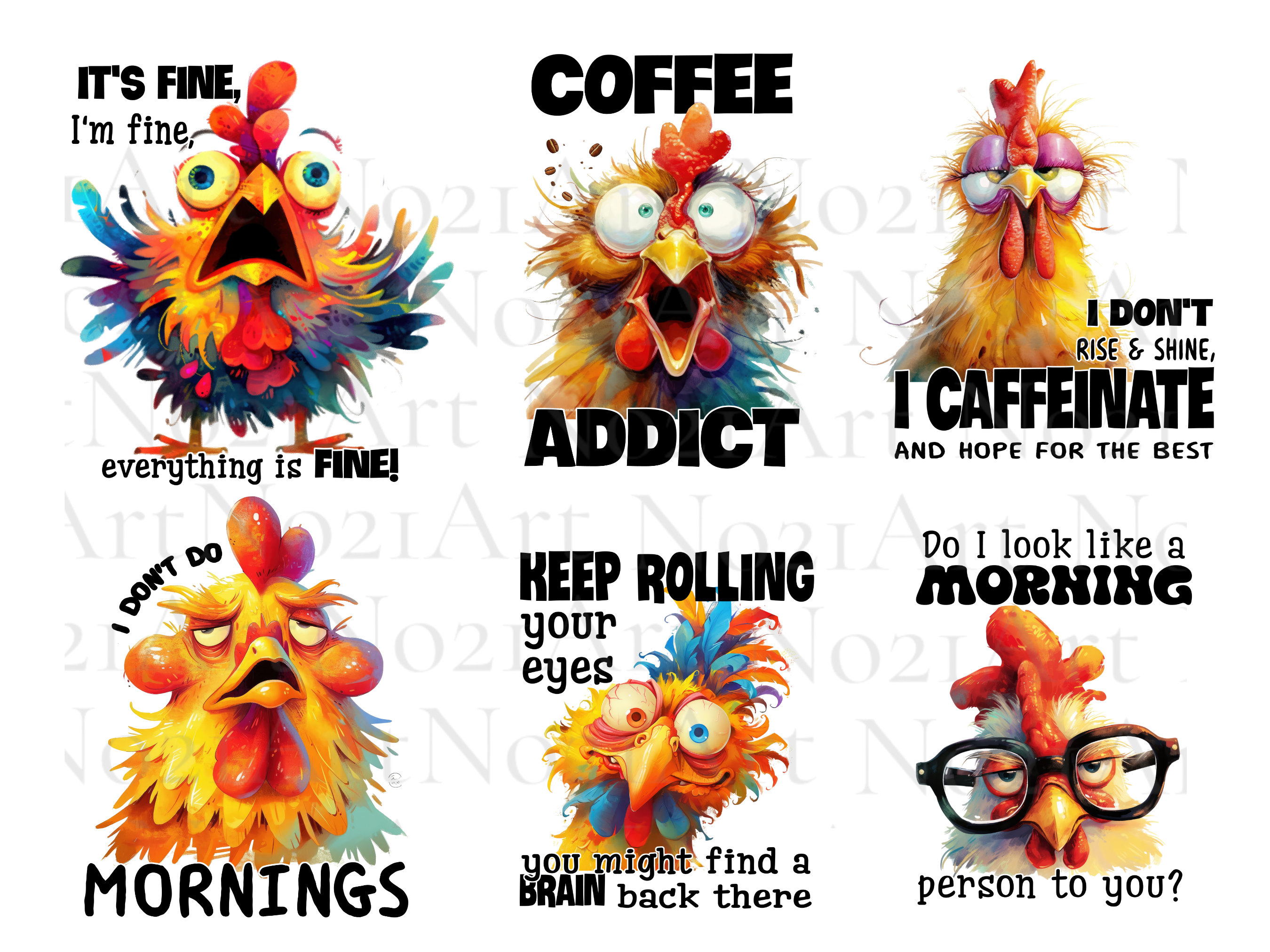 Coffee Addicted Chickens Clip Art, Watercolor Style, Coffee Addicted ...