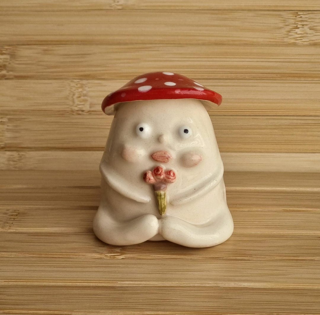Weird Flower Mushroom Figurine, Ceramic Mushroom, Quirky Fungi Figurine ...