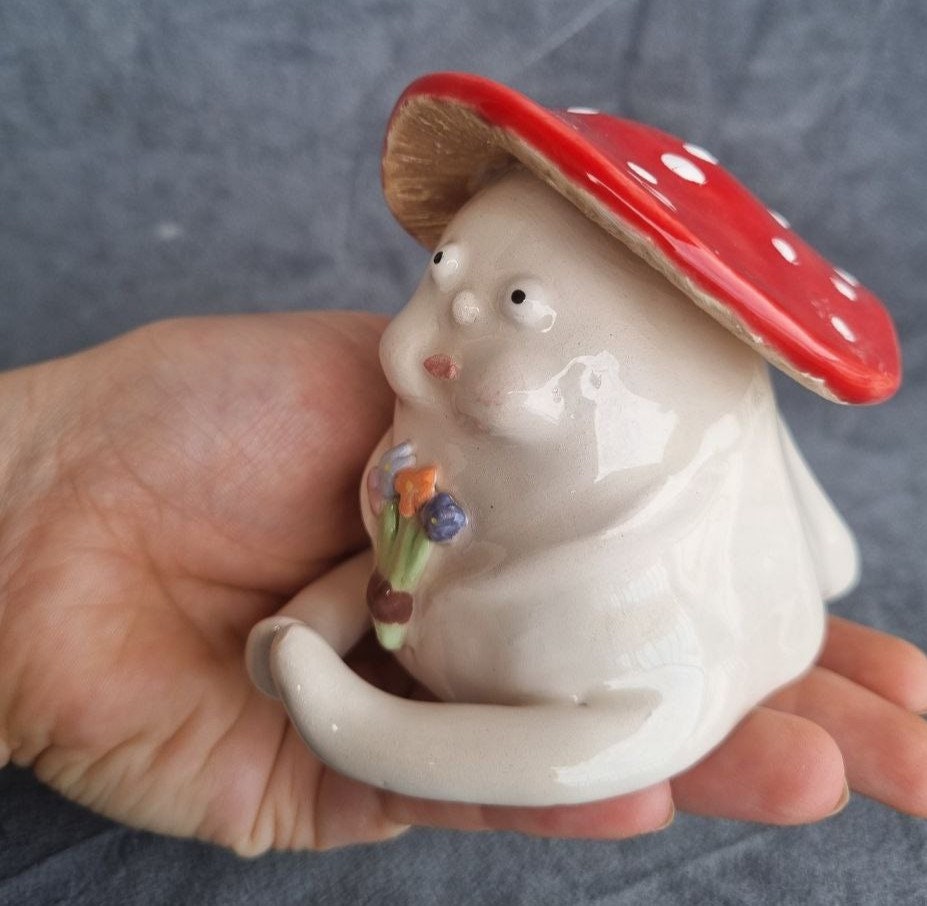 Weird Flower Mushroom Figurine, Ceramic Mushroom, Quirky Fungi Figurine ...
