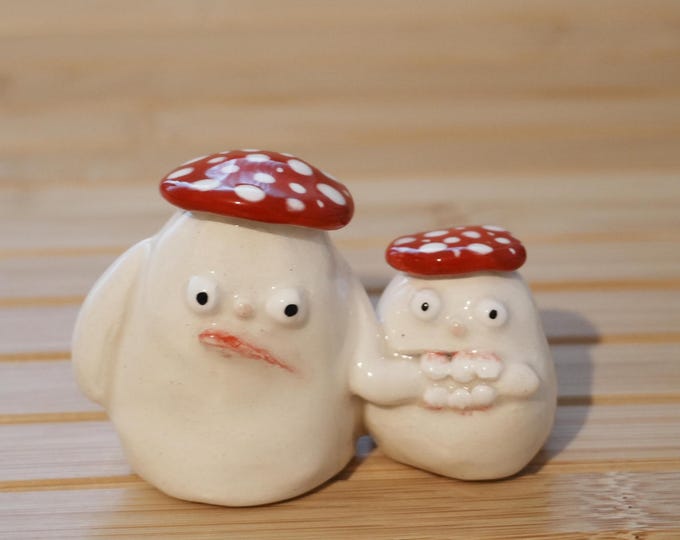 Couple Mushroom Ceramic Figurine, Weird Mushroom, Quirky Fungi Figurine ...