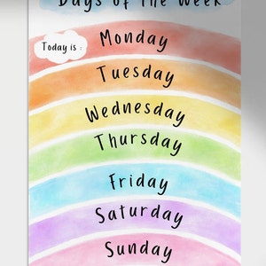 Watercolour 'days of the Week' Rainbow Preschool Classroom, Homeschool ...