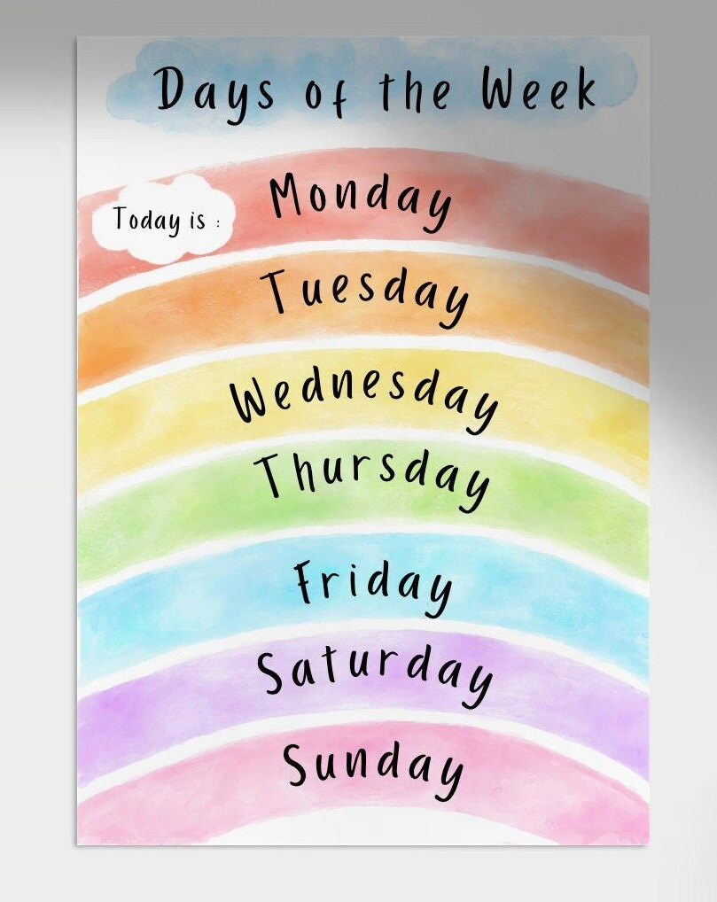 Watercolour 'days of the Week' Rainbow Preschool Classroom, Homeschool ...