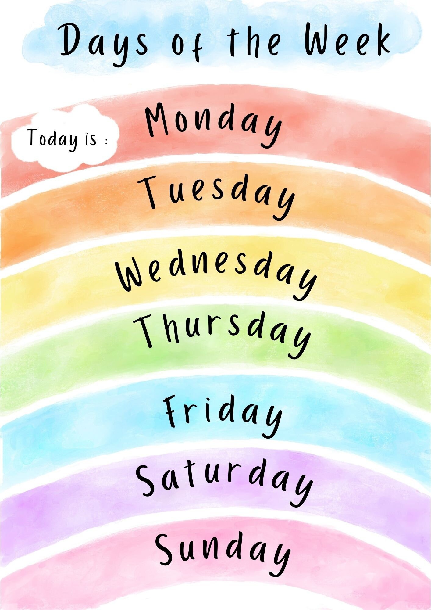 Watercolour 'days of the Week' Rainbow Preschool Classroom, Homeschool ...