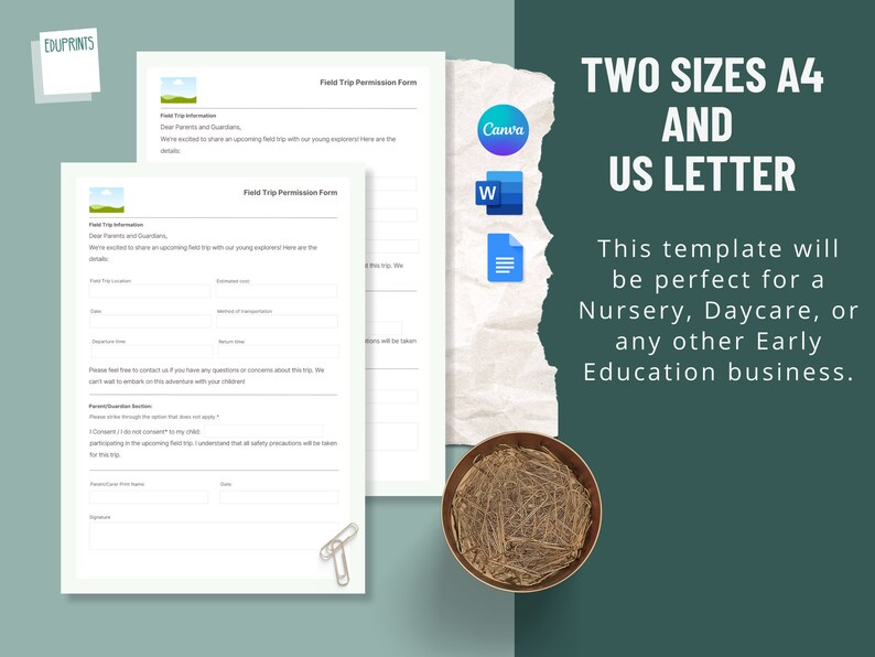 Field Trip Permission Form Template: Editable Nursery Forms (canva ...