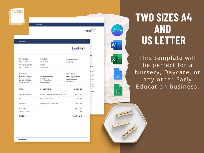 Daycare Invoice Template: Editable in Canva, Word, Excel, Google Docs ...