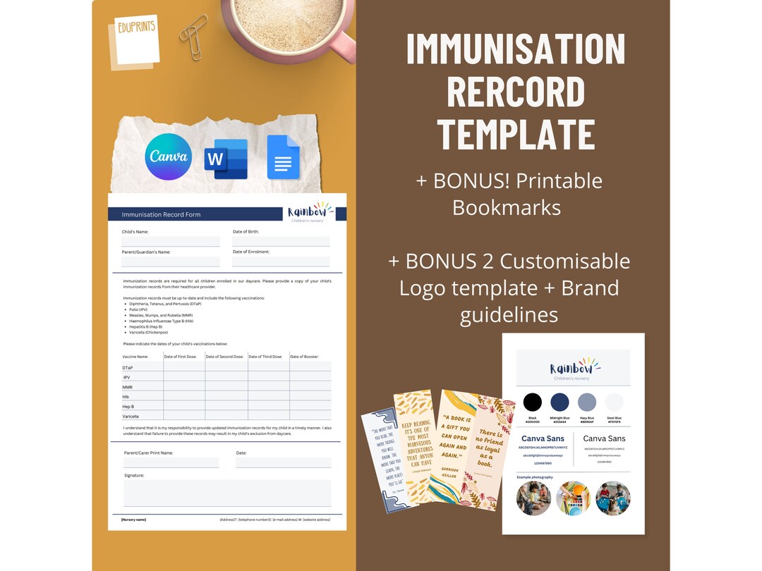 Child Immunization Record Template: Canva, Word, Google Docs (digital ...