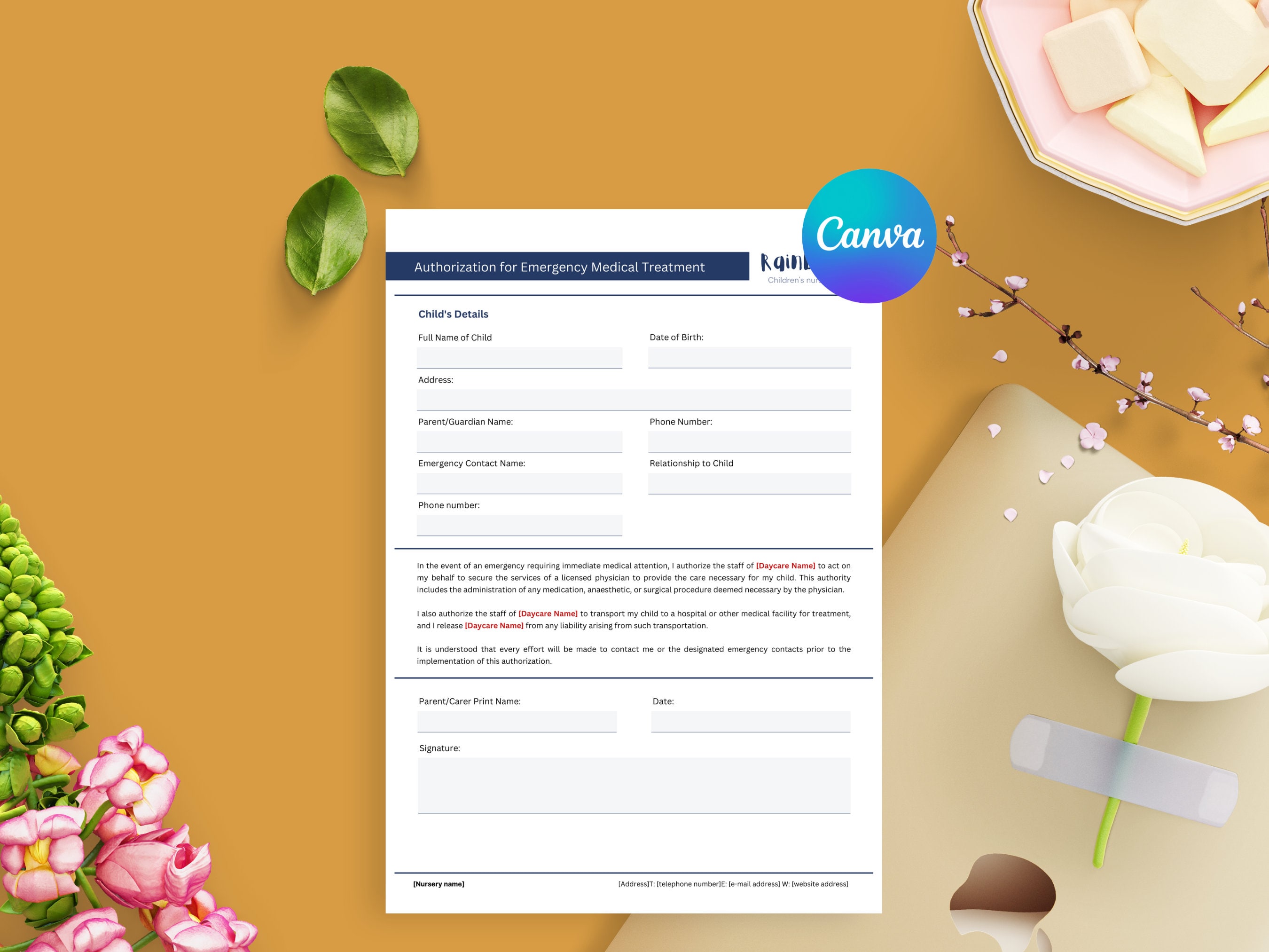 Editable Emergency Medical Treatment Consent Form | Canva Template ...