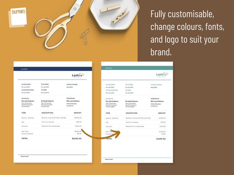 Blue Daycare Invoice Template | Receipt Template for Canva, Microsoft ...