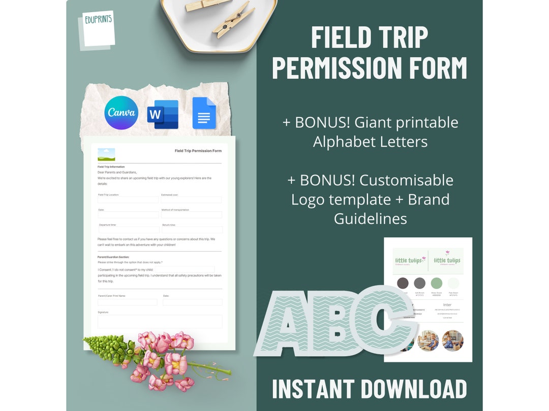 Green Field Trip Permission Form, Daycare Printable Available as Canva ...