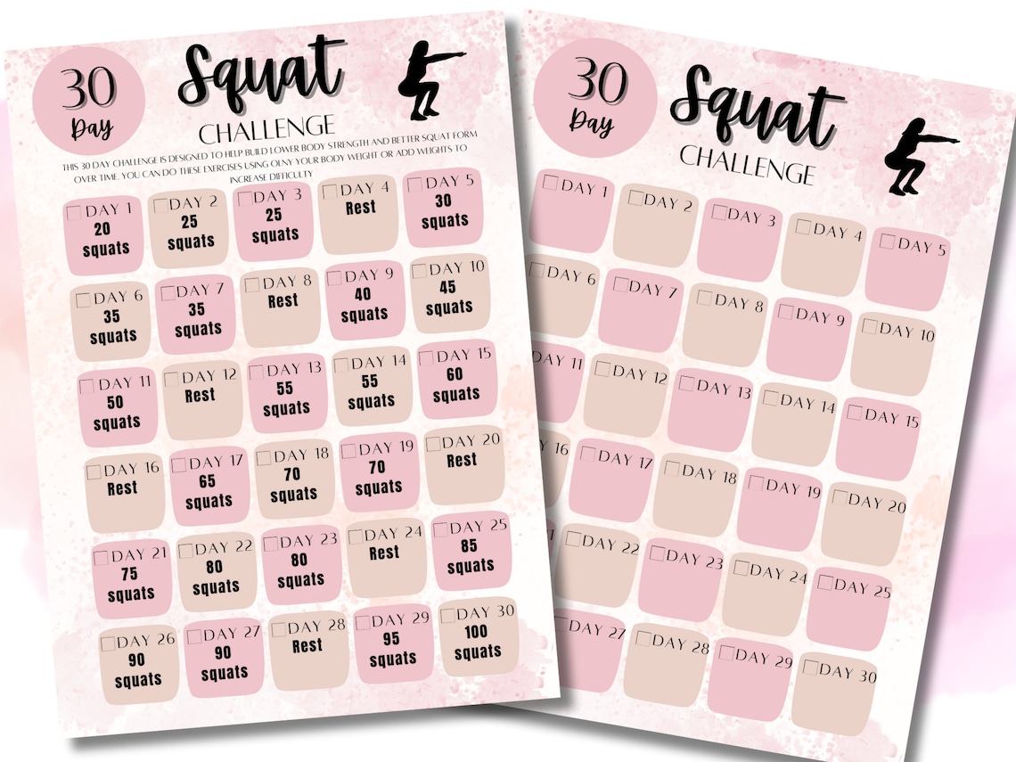 30 Day Squat Challenge, Printable Squats Challenge, Fitness Planner ...