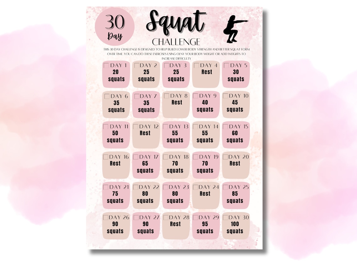 30 Day Squat Challenge, Printable Squats Challenge, Fitness Planner ...