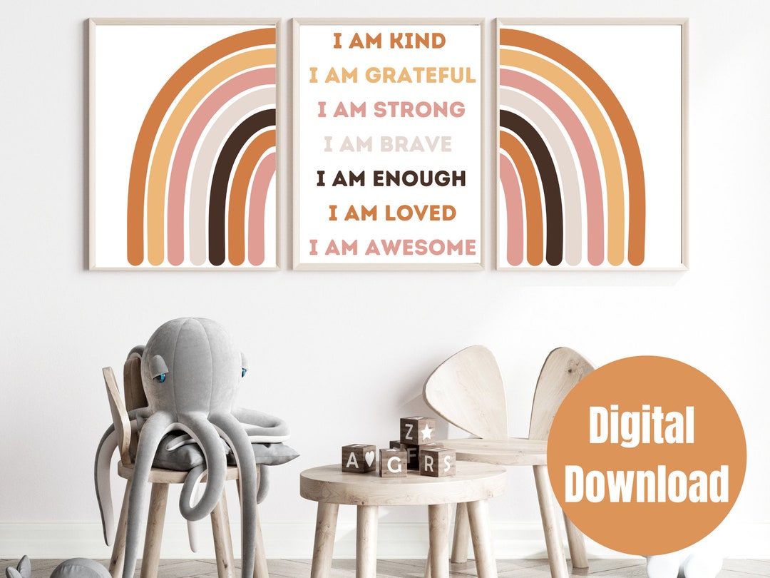 Set of 3 Positive Affirmations Boho Nursery Rainbow Wall Art I Am Kind ...