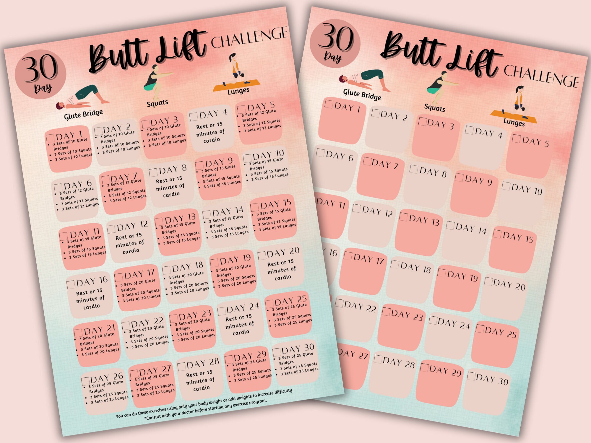 30 Day Butt Lift Challenge Fitness Tracker, Glute Challenge, Grow Your ...