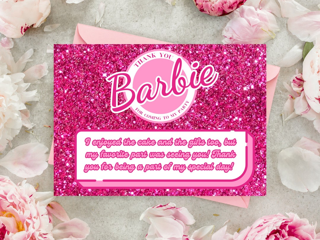 Barbie Birthday Thank You Card Note thank You Barbie for - Etsy