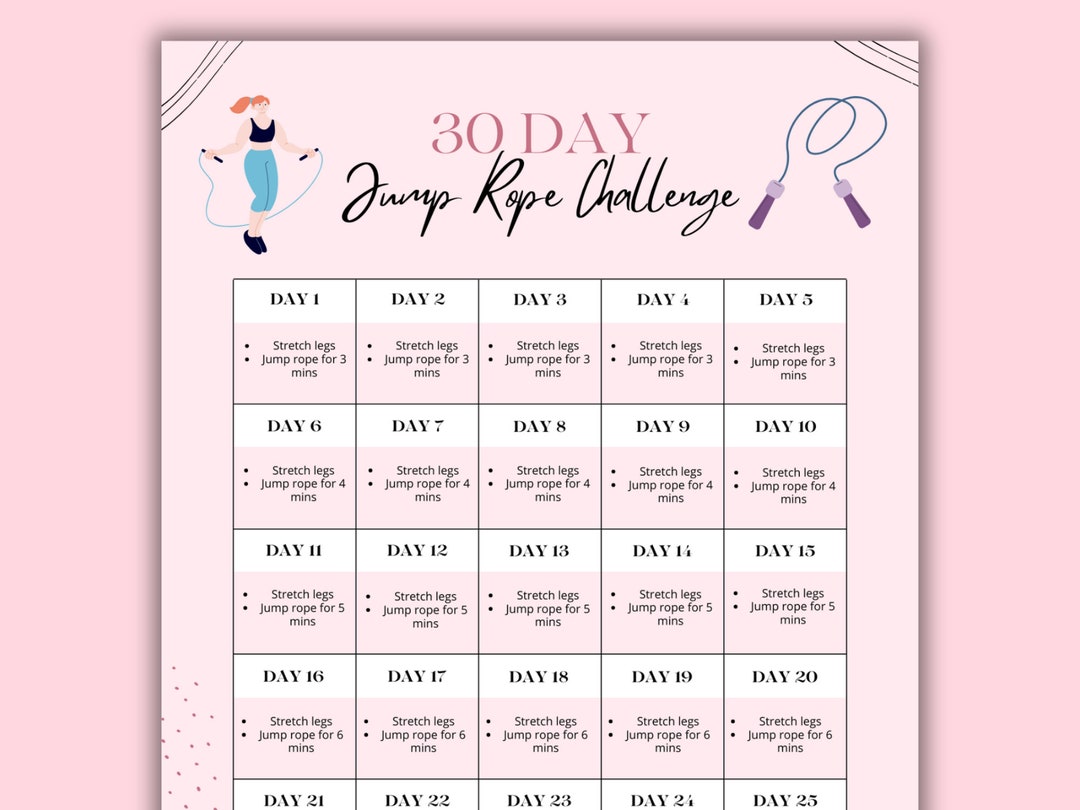 30 Day Jump Rope Challenge, 30 Day at Home Challenge, Printable Fitness ...