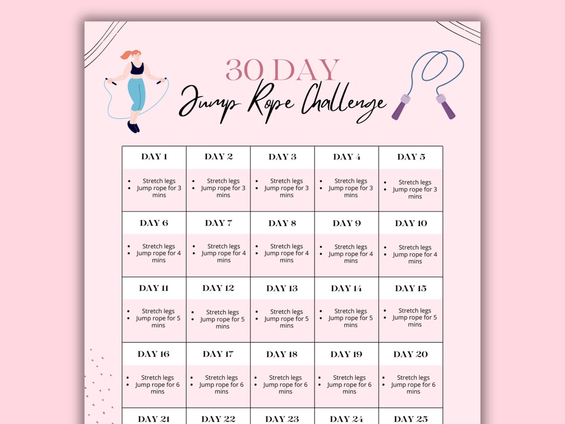 30 Day Jump Rope Challenge, 30 Day at Home Challenge, Printable Fitness ...