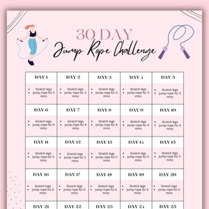 30 Day Jump Rope Challenge, 30 Day at Home Challenge, Printable Fitness ...