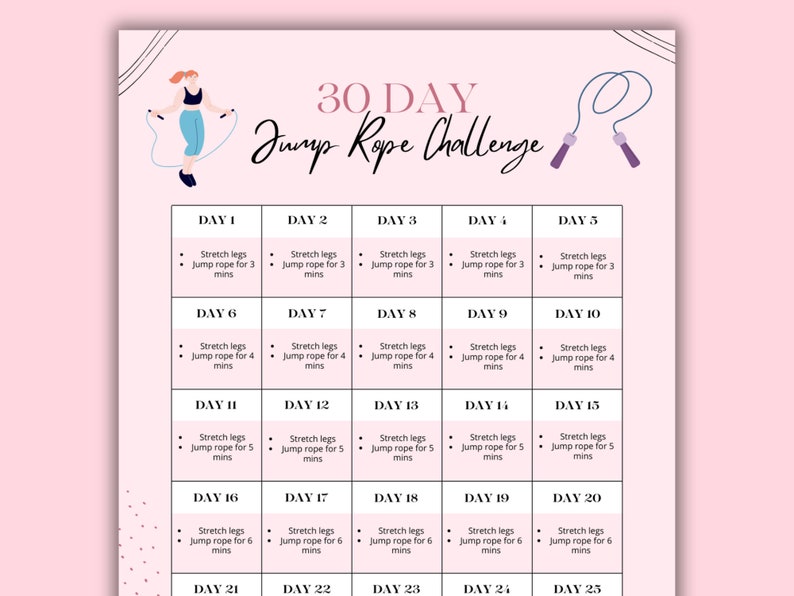 30 Day Jump Rope Challenge, 30 Day at Home Challenge, Printable Fitness ...