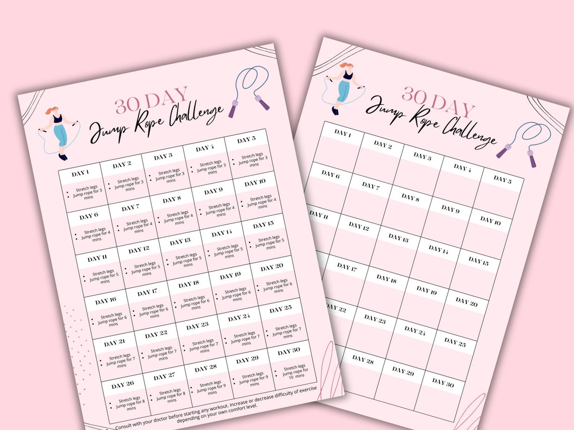 30 Day Jump Rope Challenge, 30 Day at Home Challenge, Printable Fitness ...