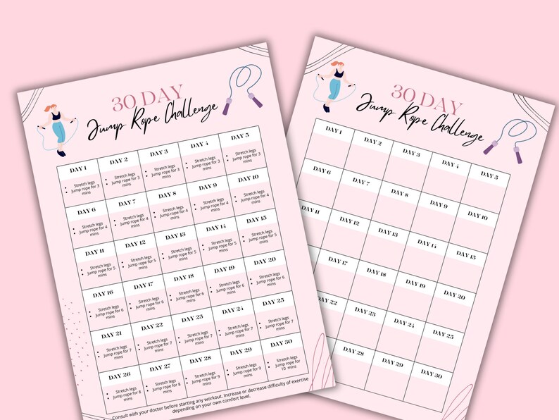 30 Day Jump Rope Challenge, 30 Day at Home Challenge, Printable Fitness ...