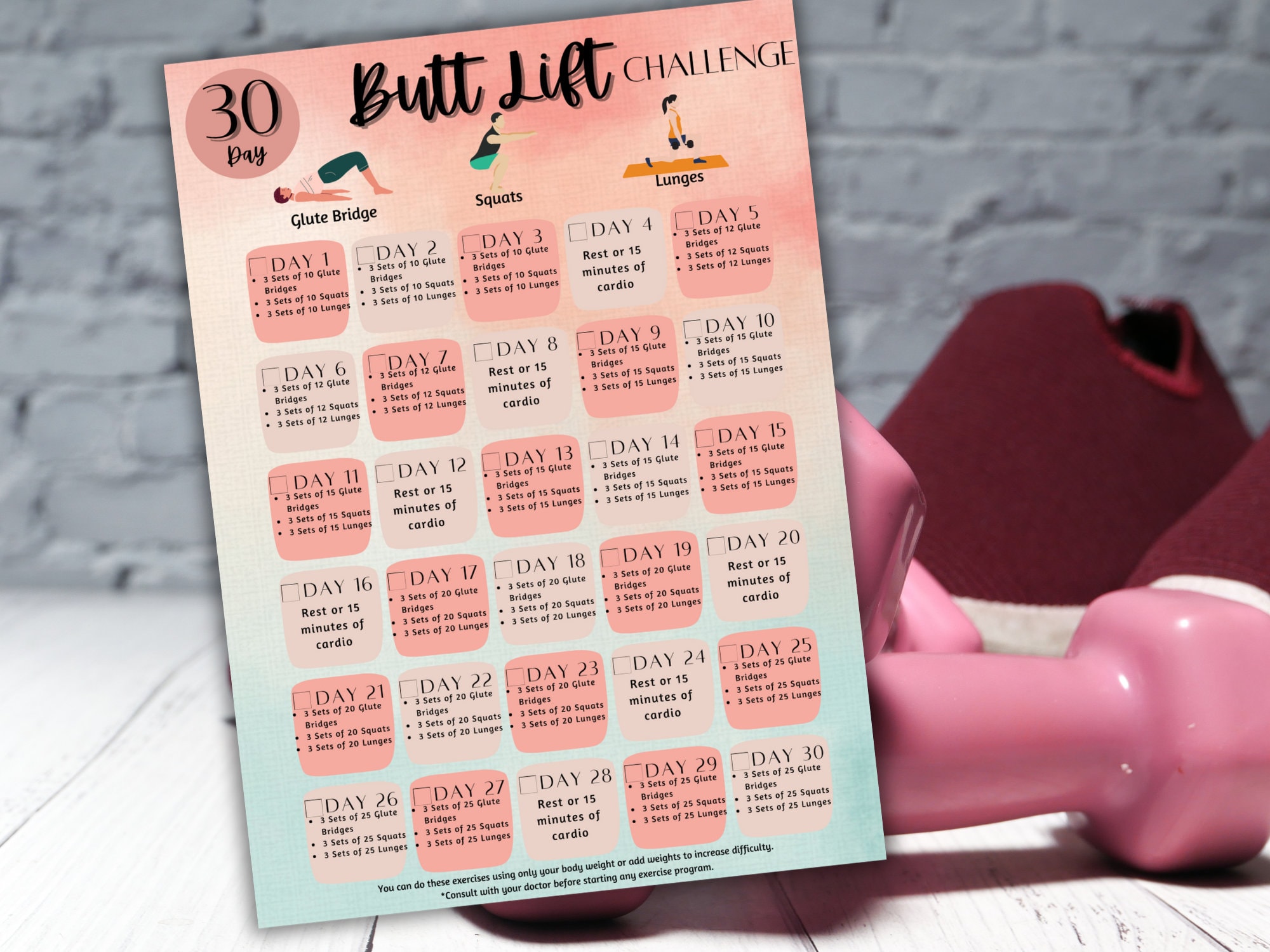 30 Day Butt Lift Challenge Fitness Tracker, Glute Challenge, Grow Your ...