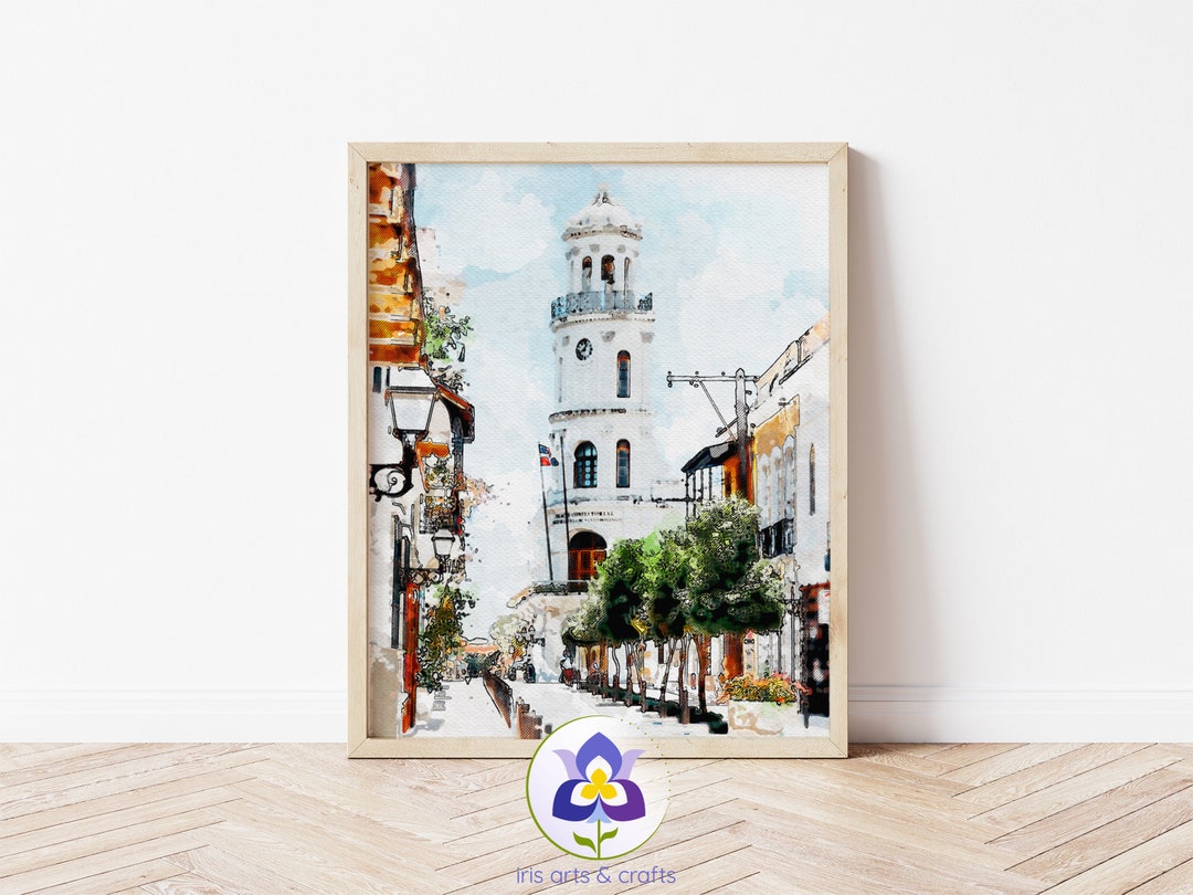 Printable Santo Domingo, Dominican Republic Instant Download Watercolor ...