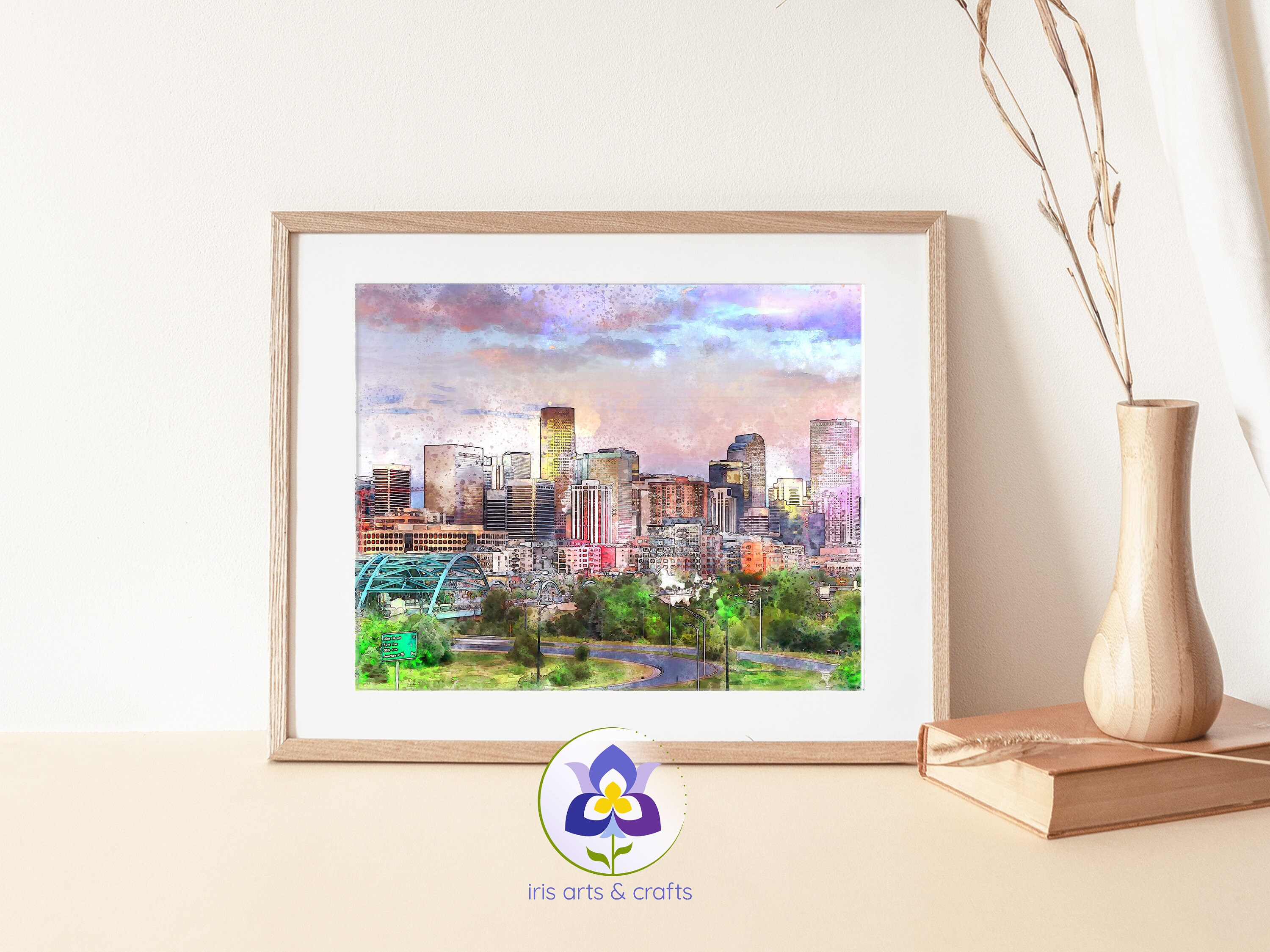 Denver Skyline Painting, Denver Skyline Printable Art, Denver ...