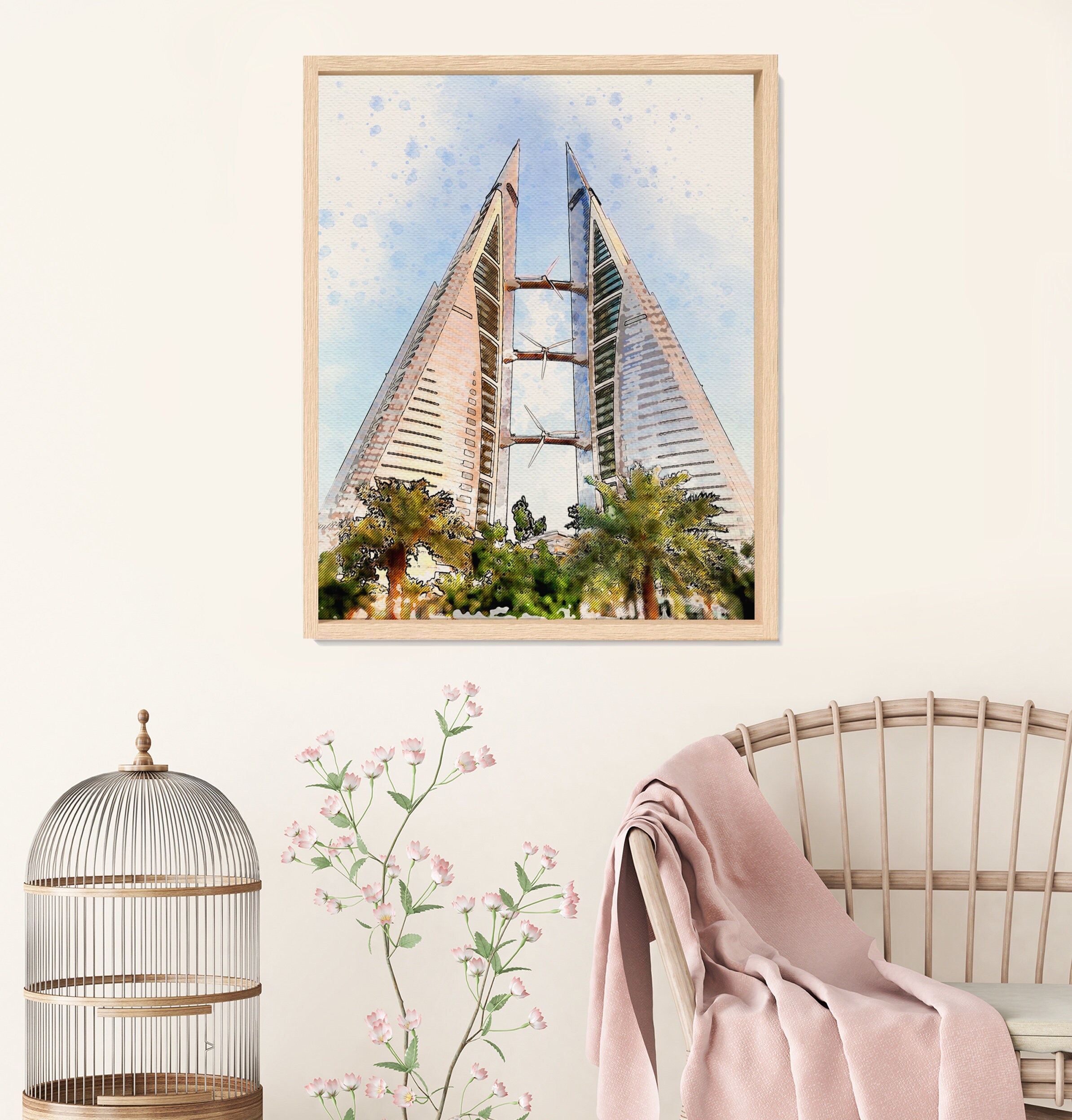 Bahrain World Trade Center Watercolor Painting, Manama Art Print ...