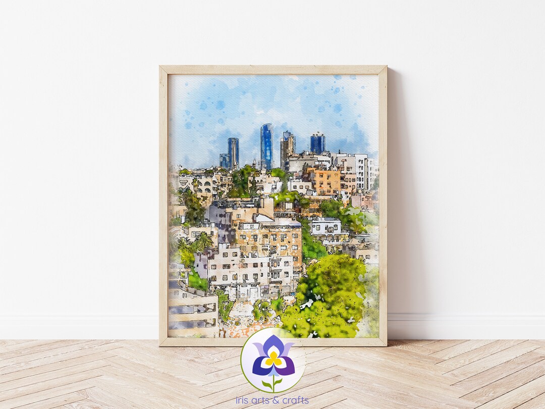Printable Amman Skyline Watercolor Painting, Middle East Kingdom of ...
