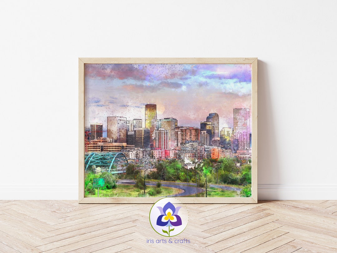 Denver Skyline Painting, Denver Skyline Printable Art, Denver ...
